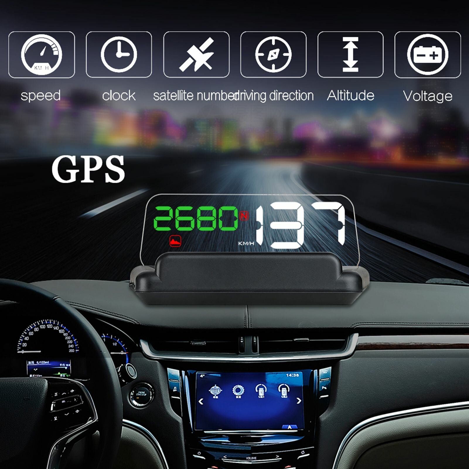 HUD-дисплей с GPS, диагностика OBD, оповещение о скорости для авто