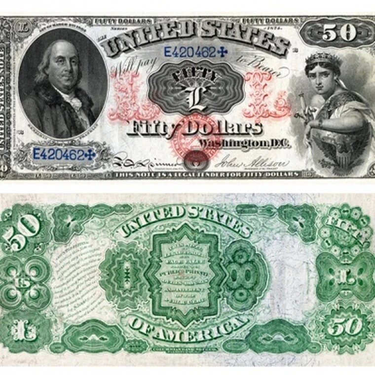 США 50 долларов 1863 Вашингтон, сувенирная копия, банкноты и купюры редкие коллекционные