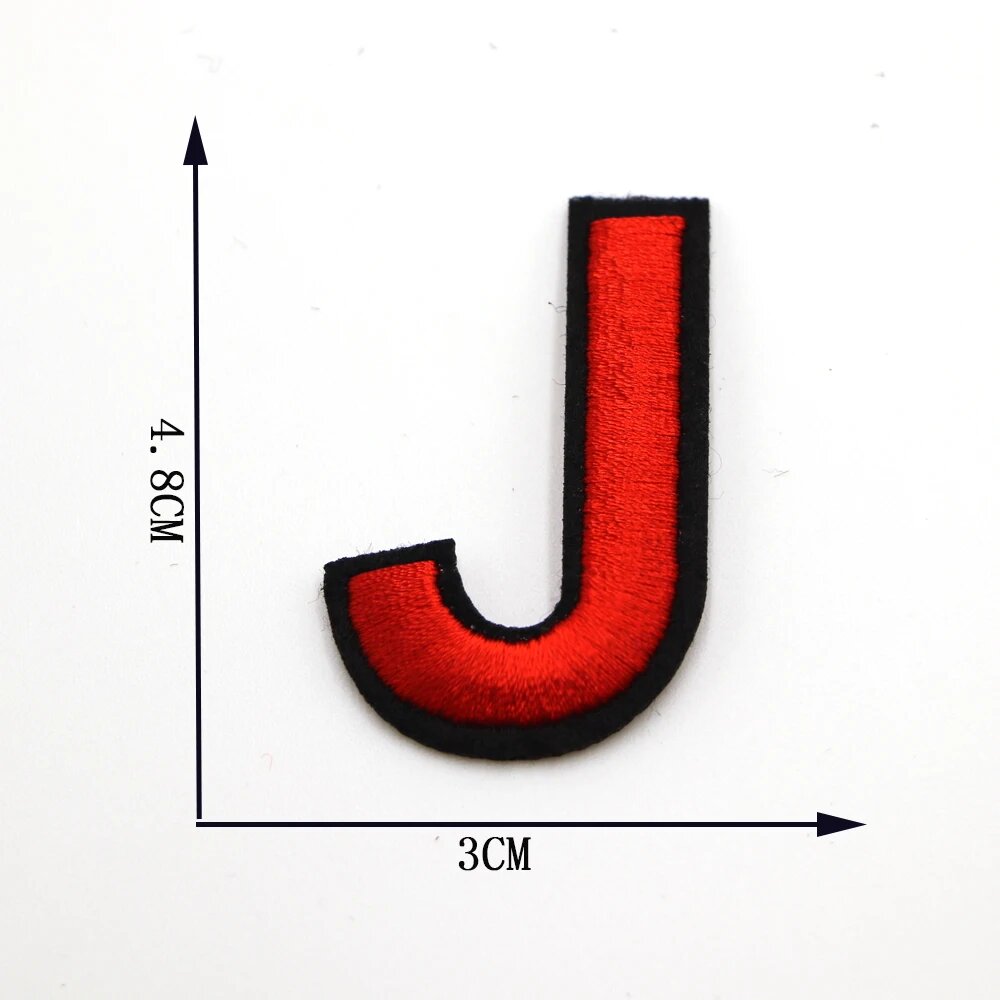 Нашивка буква J красная с черной обводкой, 4.8x3 см