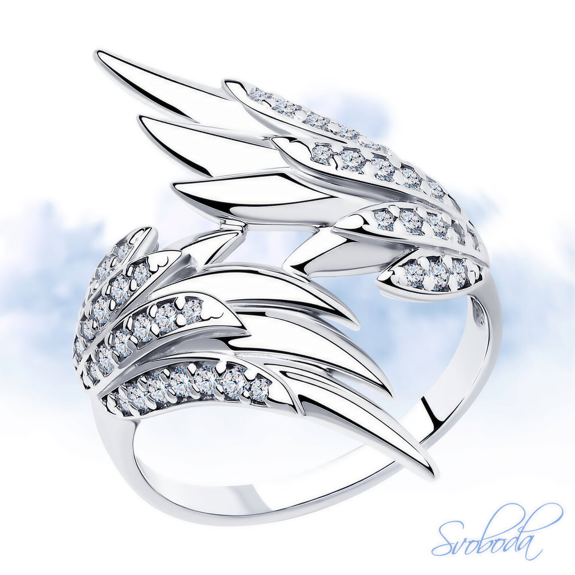 Кольцо, серебро, 925 проба, родирование, фианит