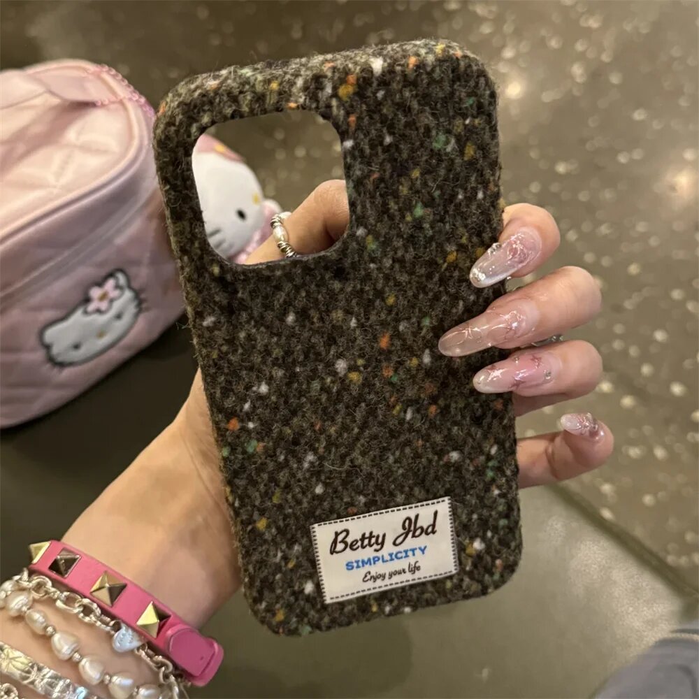 Чехол для телефона с цветной меховой вышивкой Ins Maillard для iPhone 16, Brown, For iPhone 14ProMax