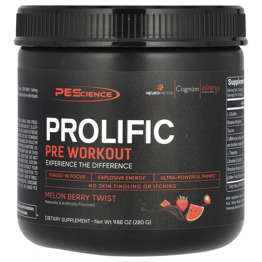 PEScience, Prolific, перед тренировкой, со вкусом дыни и ягод, 280 г (9,88 унции)