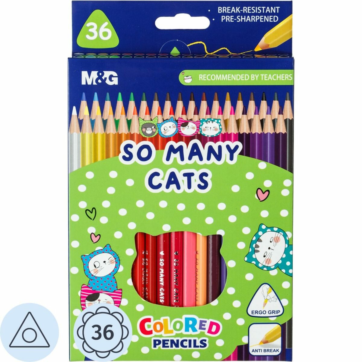 Карандаши цветные 36 цветов M&G So Many Cats (L=175мм, d=3мм, 3гр) (1775384), 8 уп.