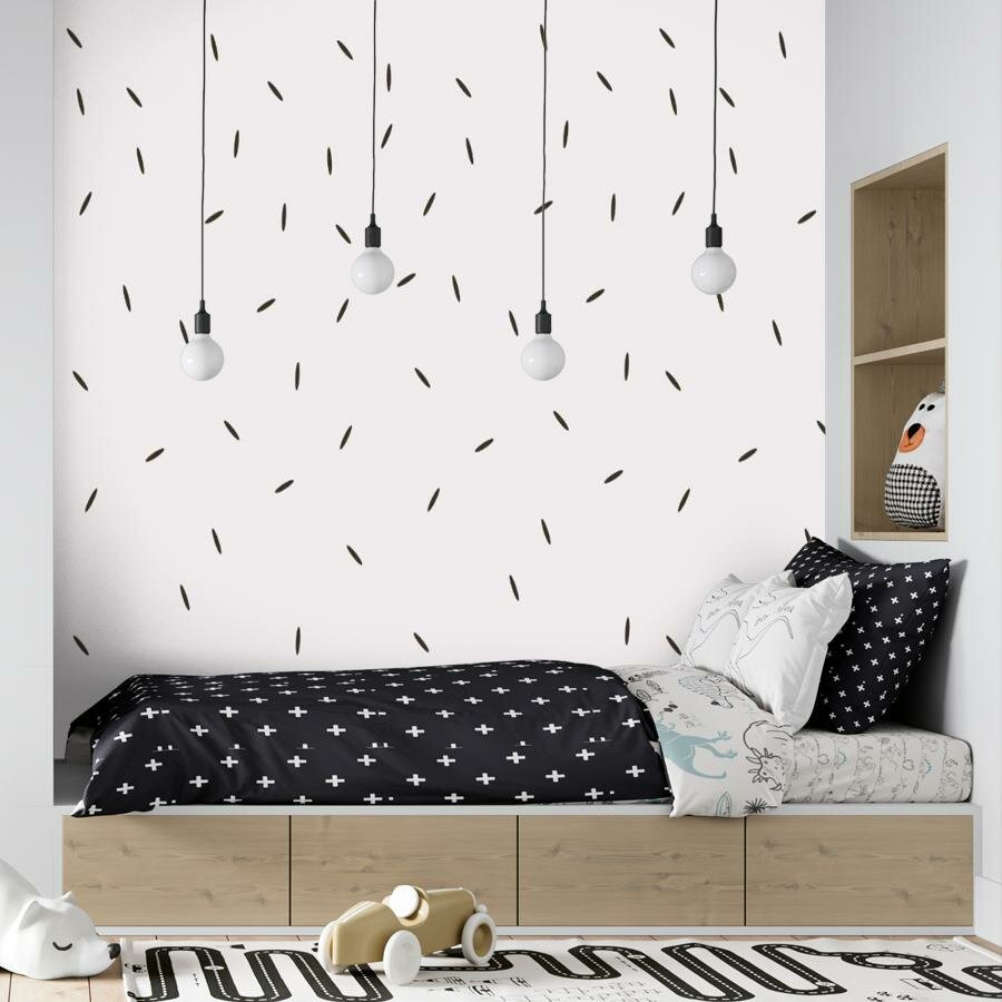 Фотообои Орнамент серые лепестки на белом 14-1019-L-Флок 270 x 400 см (ВхШ) Бесшовные, флизелиновые, влагостойкие обои