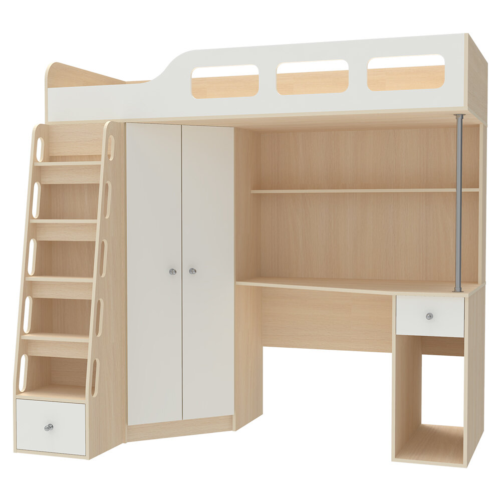 Астра-7 кровать чердак Дуб Молочный Белый