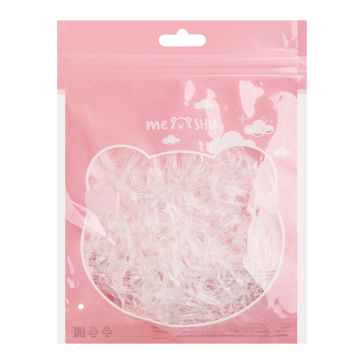 10 шт. Резинки для волос MESHU, прозрачные, 300шт, диаметр 2см, европодвес