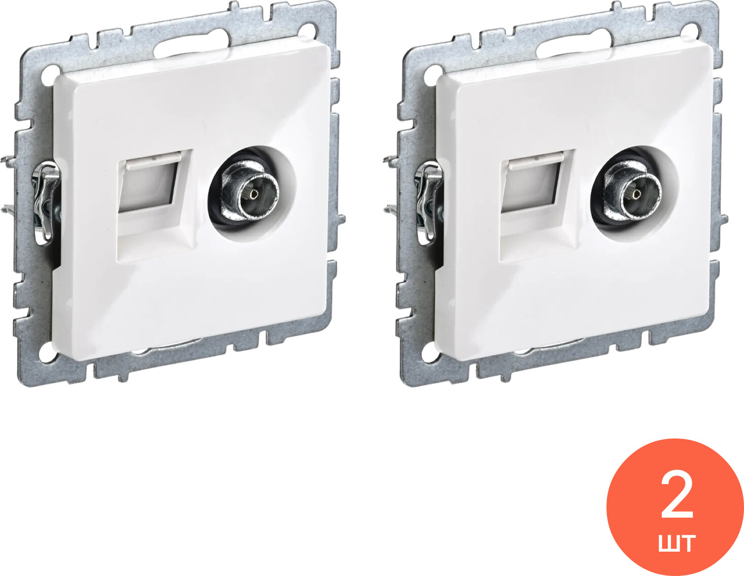 Розетка телевизионная IEK / ИЭК Brite РТВ/РК12-БрГ, TV+RJ45 кат.5E двойная c топологией звезда, 5-862МГц, BR-AK20-1-K53, цвет графит / электроустановочное оборудование (комплект из 2 шт)
