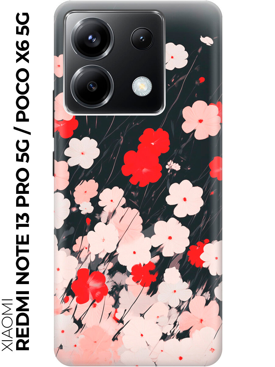 Силиконовый чехол на Xiaomi Redmi Note 13 Pro 5G / Poco X6 5G с принтом "Бело-красные цветы"