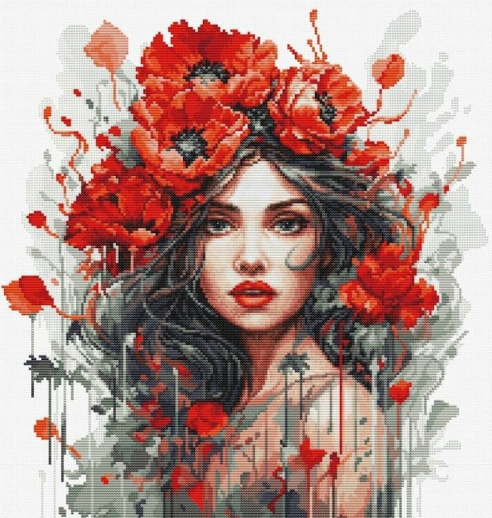 Набор для вышивания Luca-S BU5063 Девушка с маками 31х33 см Счетный крест