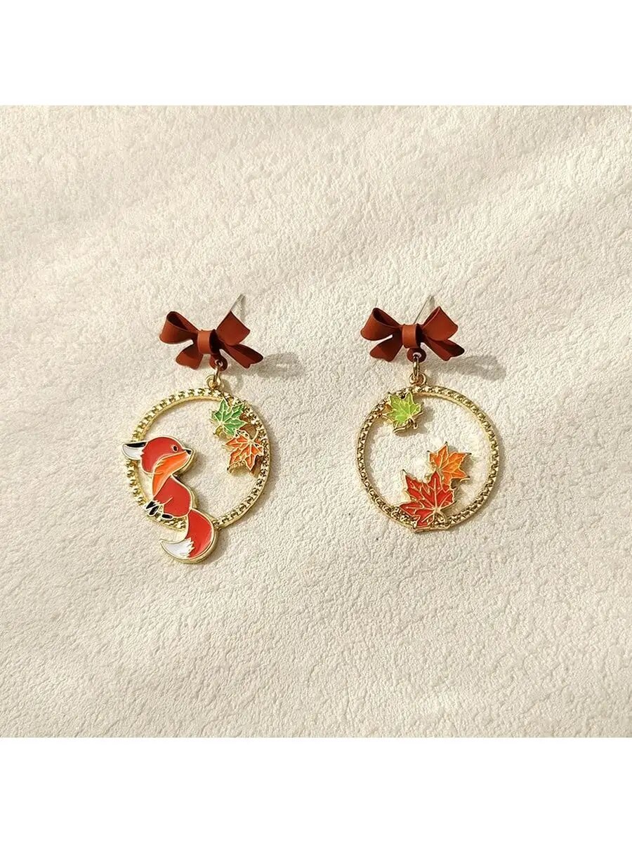 Серьги непарные be self true, акрил, золотой, зеленый, коричневый, оранжевый, черный — фото 1