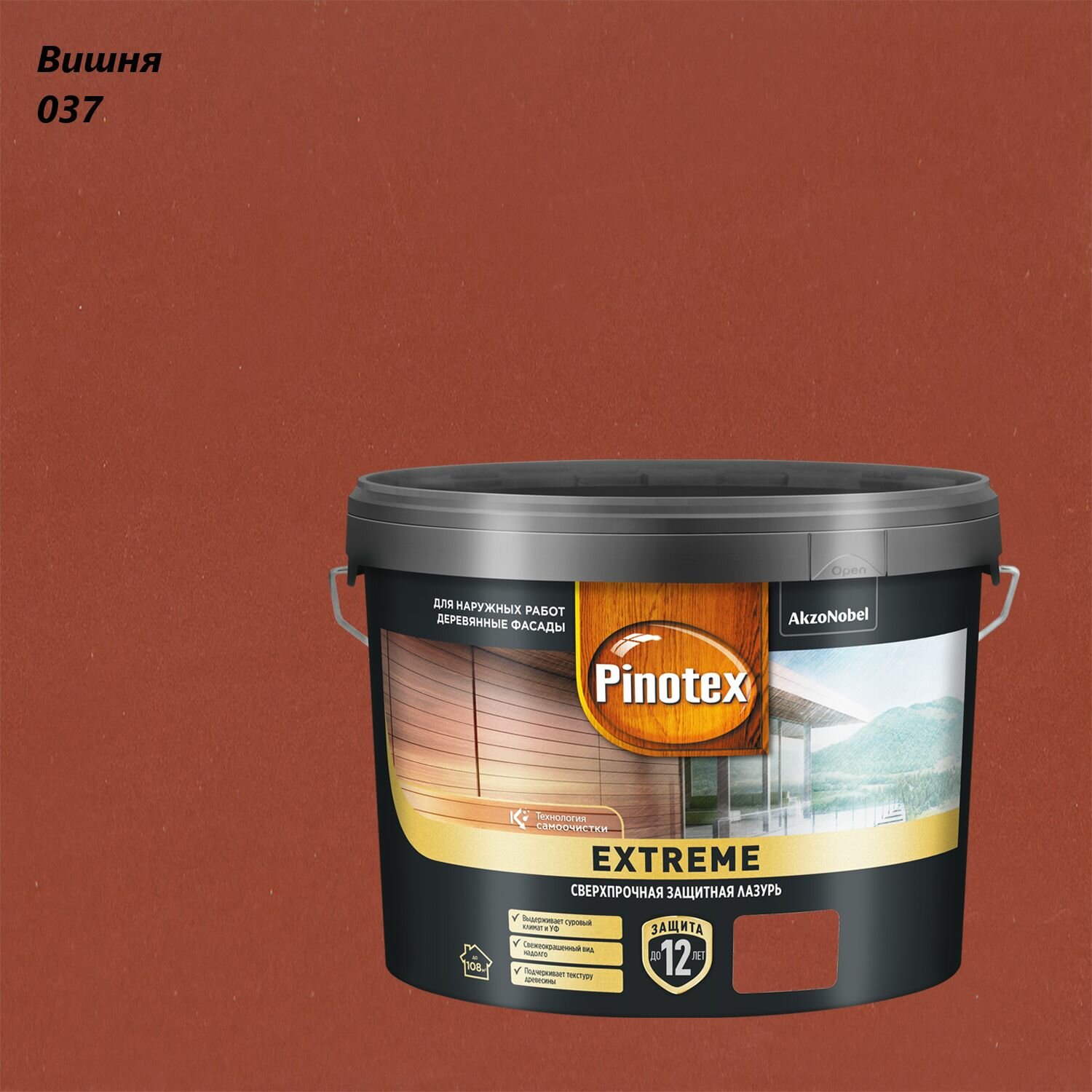 Защитно-декоративная лазурь для древесины Pinotex Extreme (9л) вишня 037