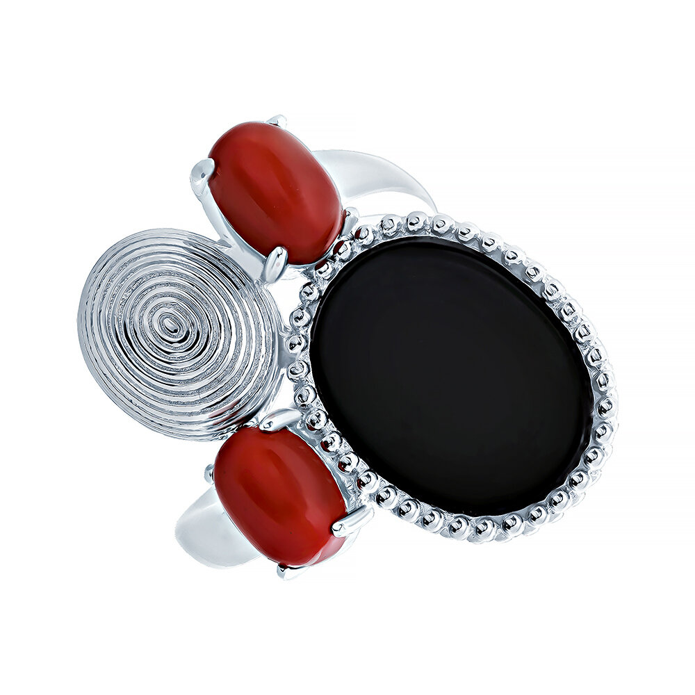 Кольцо, серебро, 925 проба, родирование, яшма, оникс