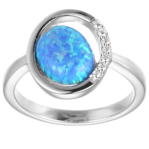 Перстень, серебро, 925 проба, родирование, циркон, опал синтетический