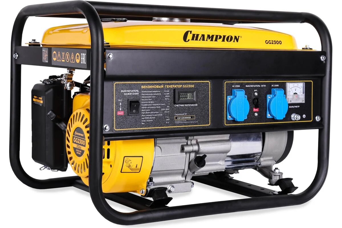 Бензиновый генератор Champion GG2300 2.5кВт, 10.5 А, 15.0 л, ручной стартер