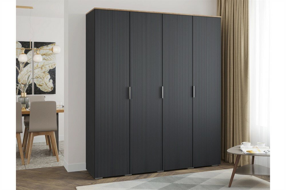 Распашной четырехсекционный шкаф Салерно 4 (МДФ) SF-019 Графит Серый графит 0162 РЕ NEW 180x50x212 см, GOODFORM