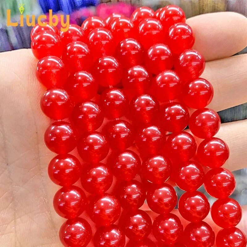 Бусины из халцедона 4/6/8/10/12/14 мм Красный, 6mm-about 62pcs, Bright red