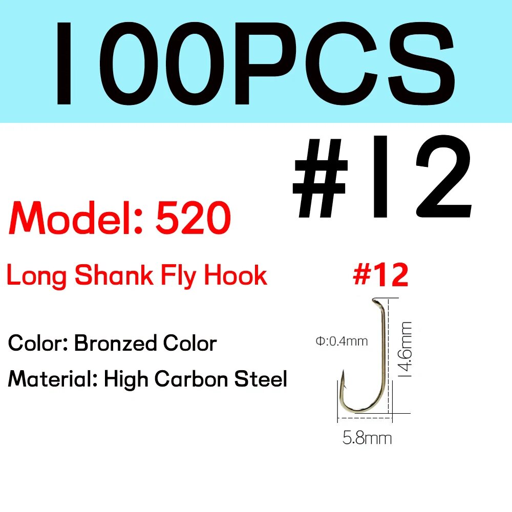 WIFREO Рыболовные крючки для нахлыста 100pcs size 12