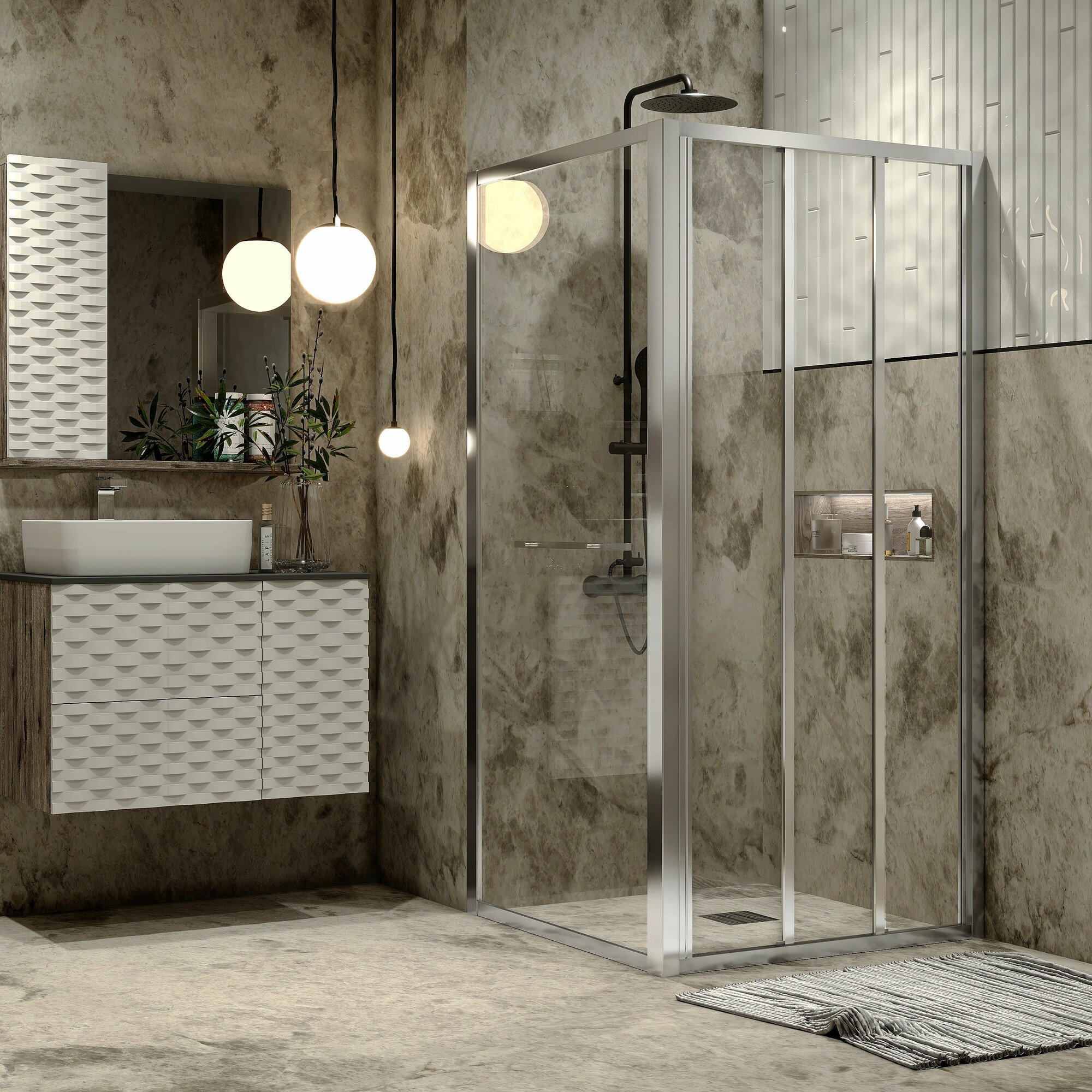 Душевое ограждение Grossman Alba1 GR-9090Al1 (90х90х190) квадрат, раздвижная, 2 места