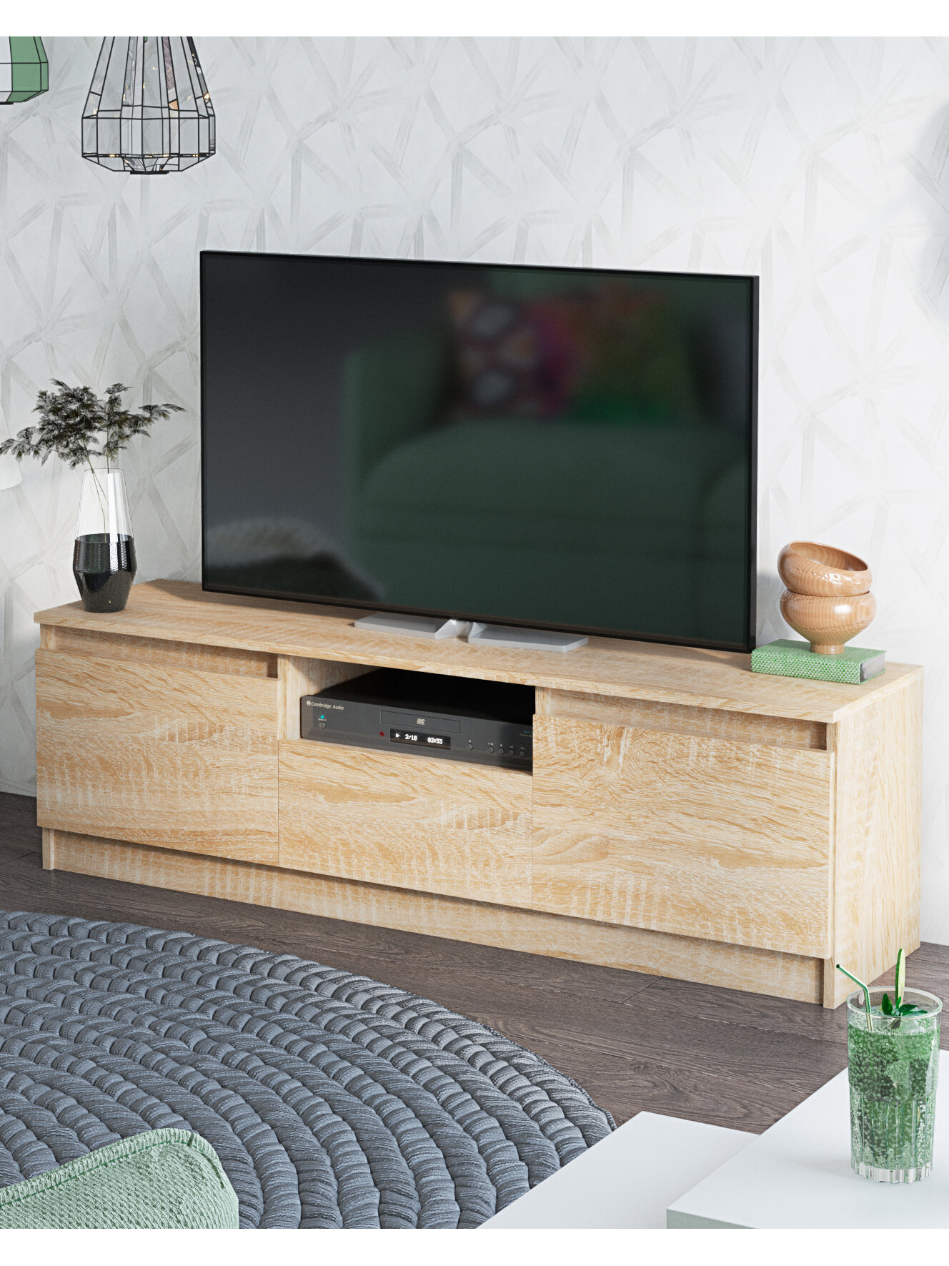 Тумба под телевизор напольная Ларго от ВНК-Мебель, 140*45*45 см, цвет Дуб Сонома