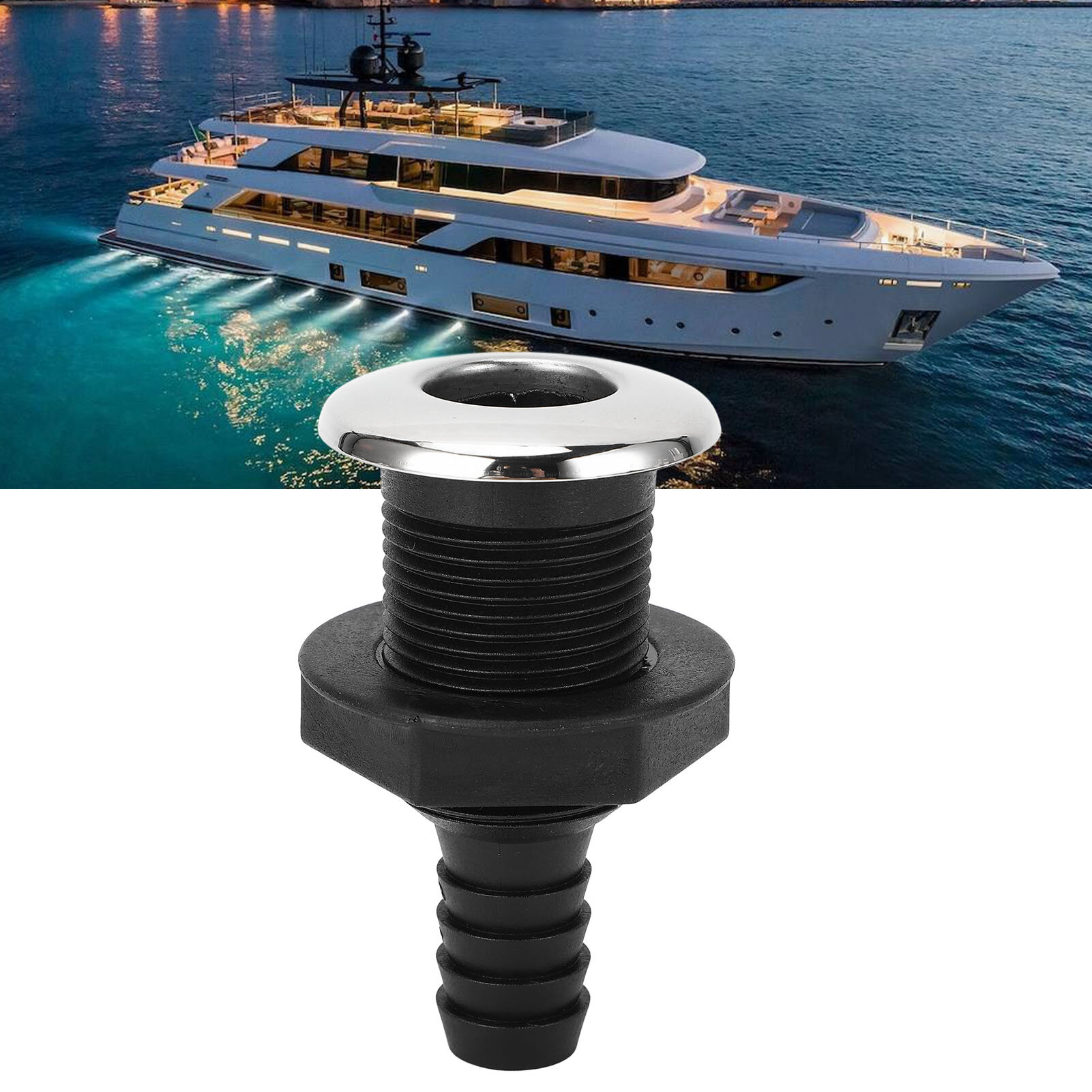 Фитинги для лодок 3/4 дюйма 20 мм, шланг, нейлон, сквозной, для корпуса, поворотный, регулируемый для лодочных транцев, колодцев для рыбы, ледяных ящиков, яхт, прямой