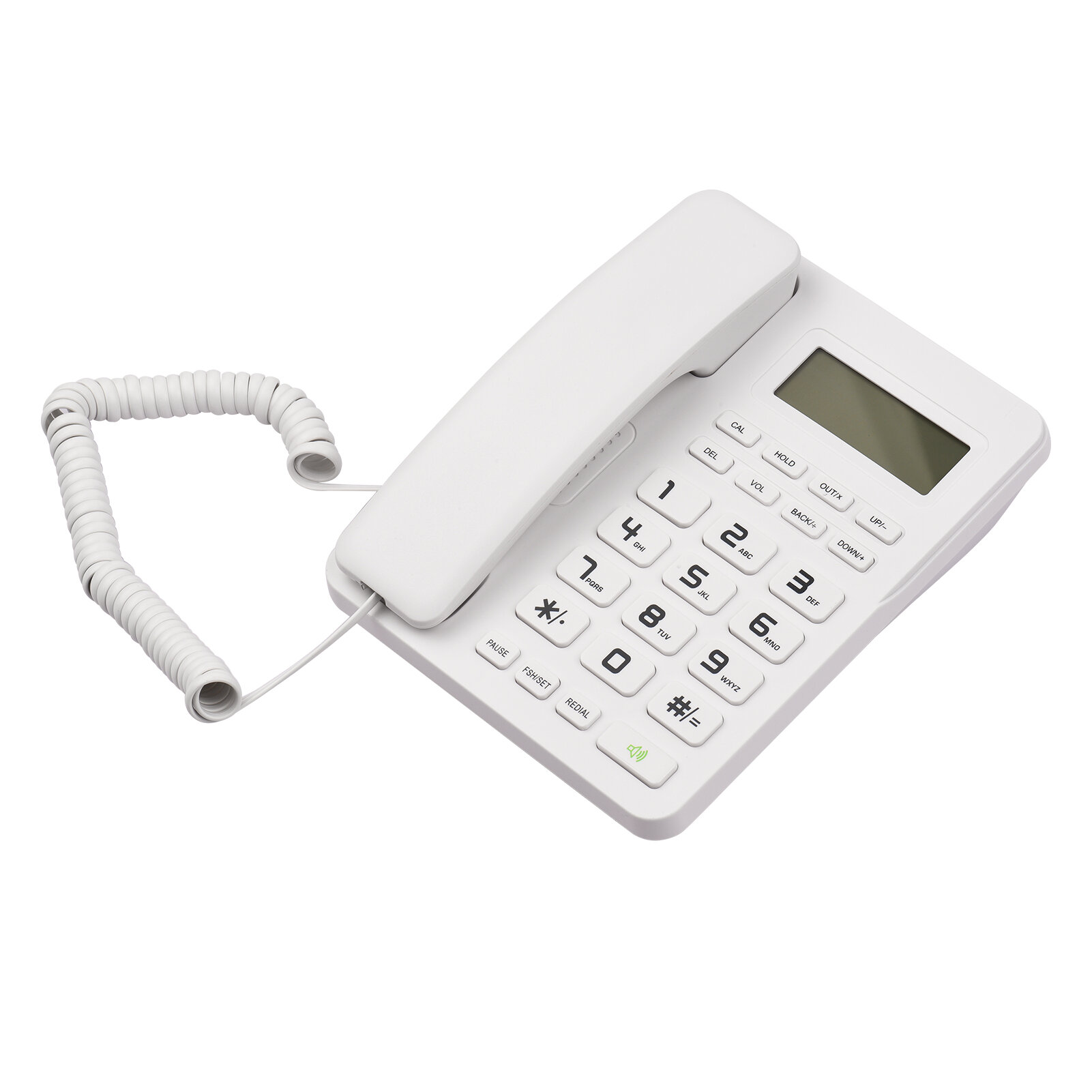 Телефон стационарный со шнуром Desktop Corded Landline Phone VTC-500 черный белый 19.3x15.2x6.2cm 429g LCD экран кнопки Mute Pause Hold Flash Redial Hands для дома отеля офиса банка колл-центра