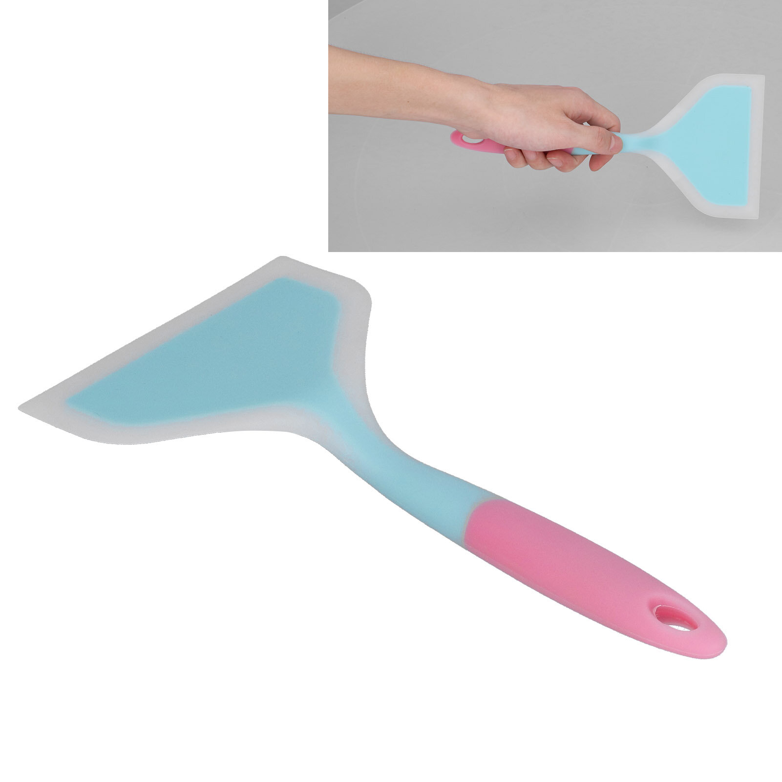 Кухонная лопатка, прозрачная двухцветная силиконовая лопатка с широким горлышком, лопатка для жарки блинов, жареная лопатка для домашней кухни (синяя головка лопаточки)