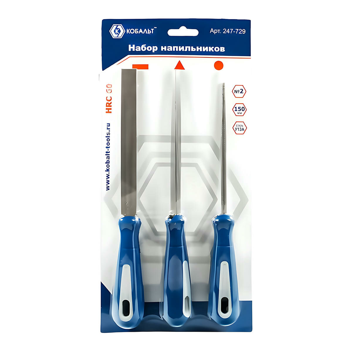 Набор напильников 150 мм №2 (3 шт, двухкомпонентные ручки) кобальт 247-729
