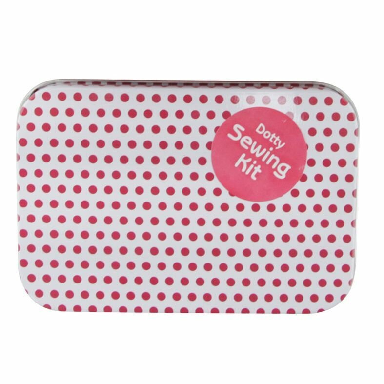 Набор для ремонта одежды HEMLINE "Розовый горошек", дорожный, белый, в жестяной коробочке