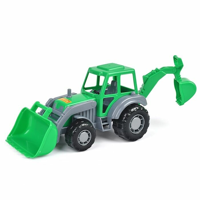 Трактор Полесье Мастер, экскаватор, серо-зеленый, пластиковый, в сеточке (24446)