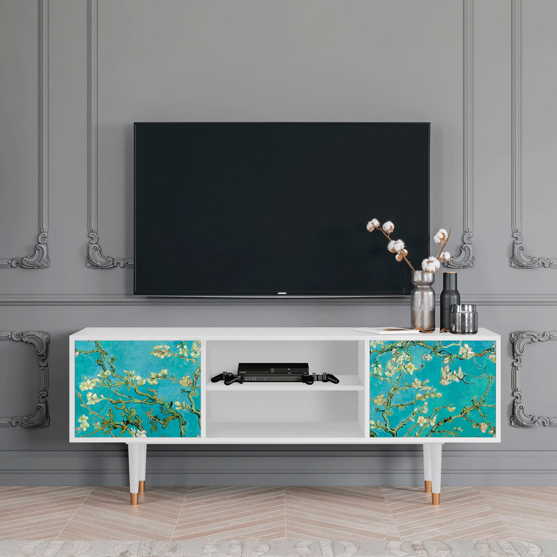 ТВ-Тумба - STORYZ - T2 Almond Blossom by Van Gogh, Размер - 170 x 69 x 48 см, Цвет корпуса - , Белый