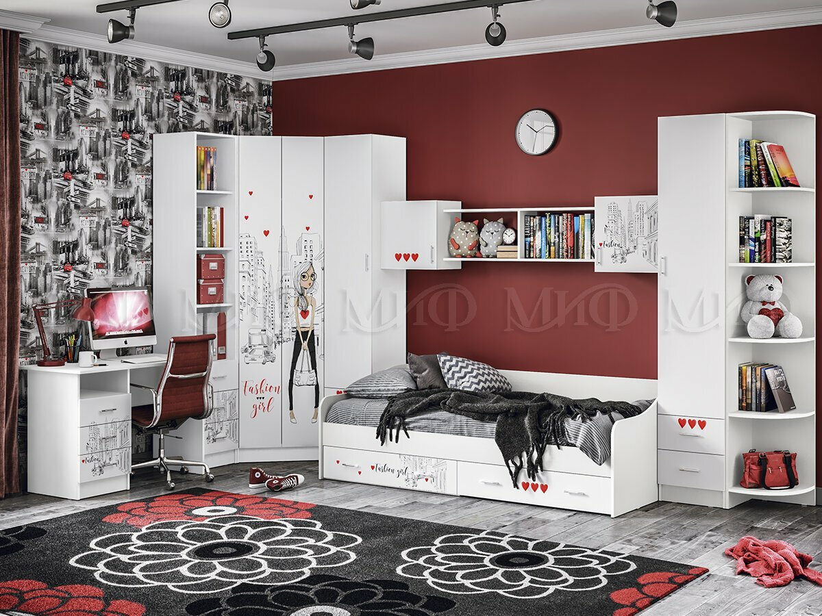 Набор детской мебели Миф Вега NEW Girl Комплект МДФ цвет белый глянец/белый