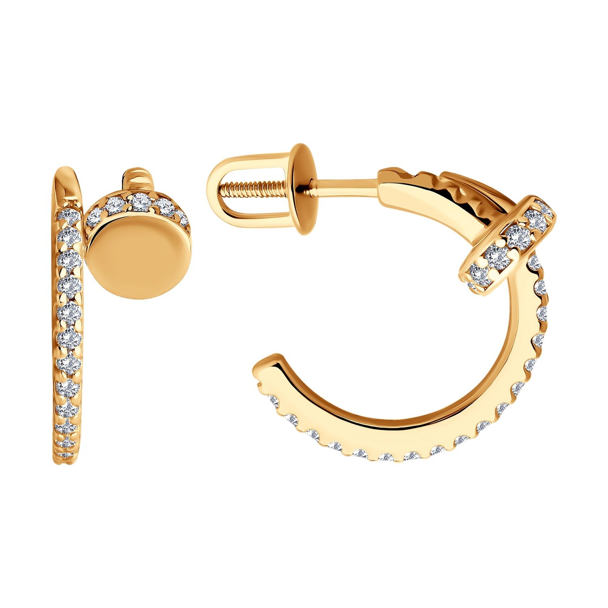 Серьги пусеты, серебро, 925 проба, золочение, фианит