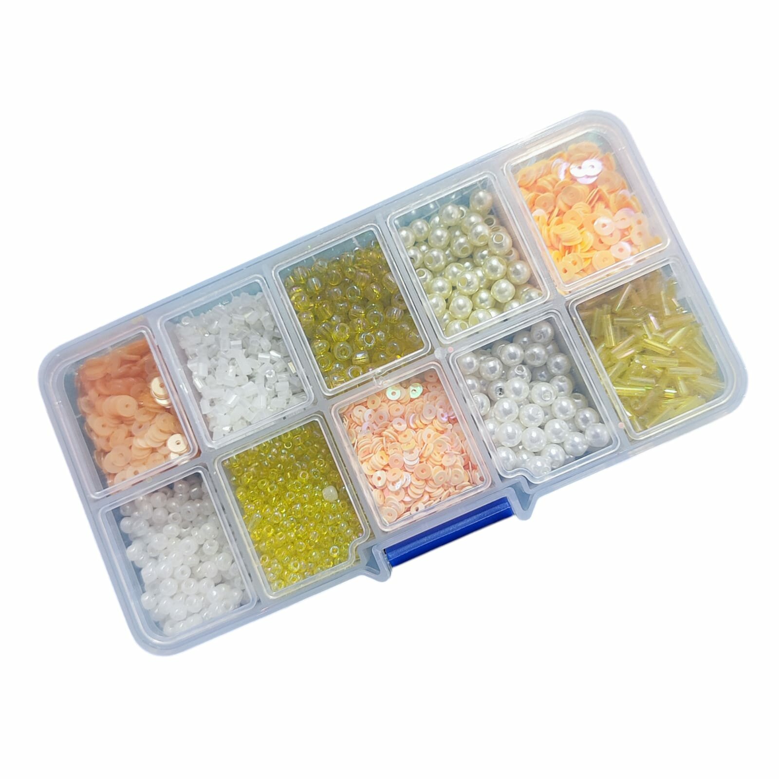 Набор бисера и бусин для плетения и рукоделия 10 цветов в контейнере