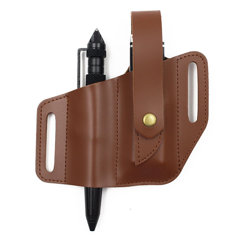 Тактический многофункциональный EDC-инструмент, кожаный чехол, коричневый