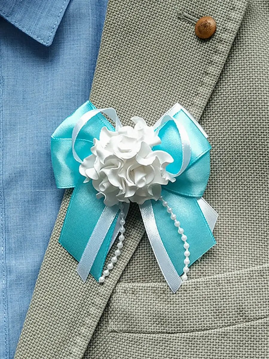 Бутоньерка для жениха для костюма пиджака или на рубашку, на булавке, свадебный цветок