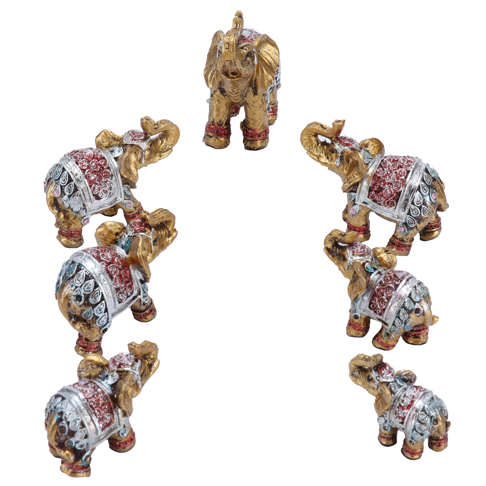 7 фигурок слонов из смолы, яркий декор для дома, подарок ручной работы