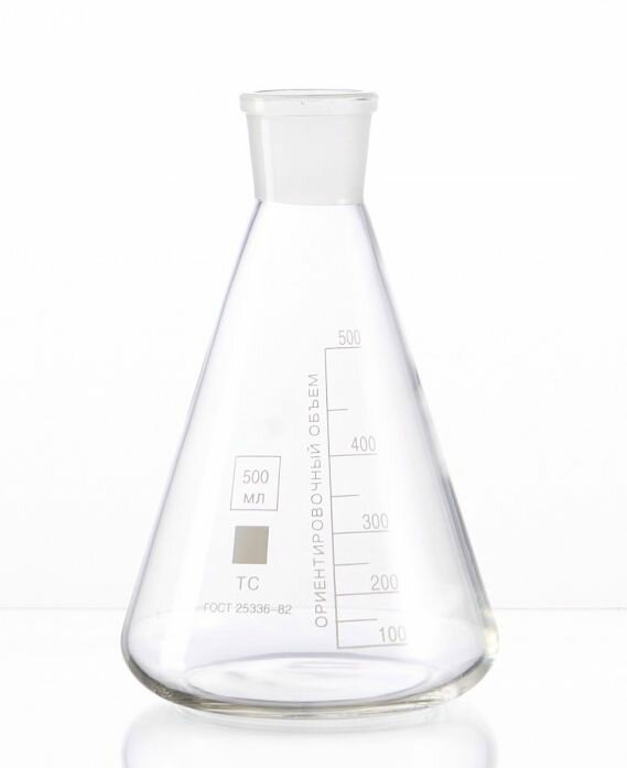 Колба коническая (Эрленмейера) КН-1-500-29/32, 500 мл (со шлифом и шкалой)