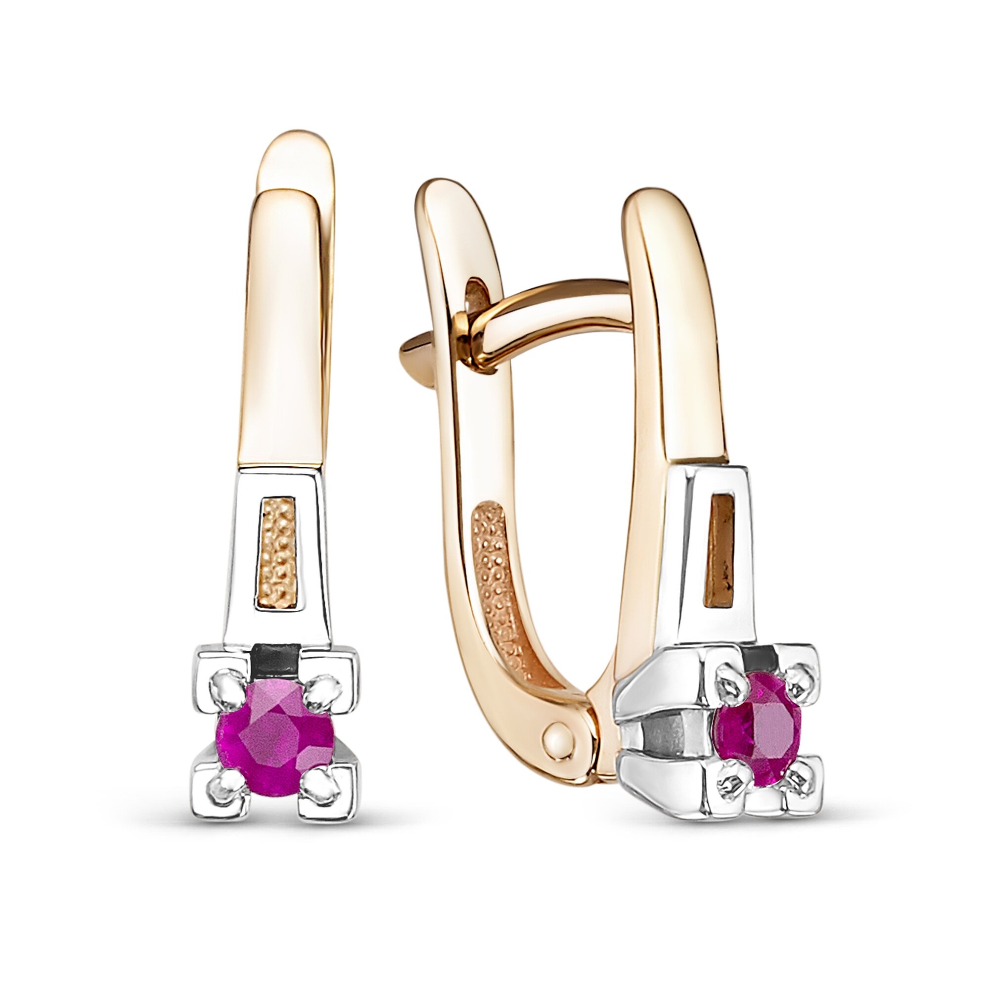 Серьги, комбинированное золото, 585 проба, рубин