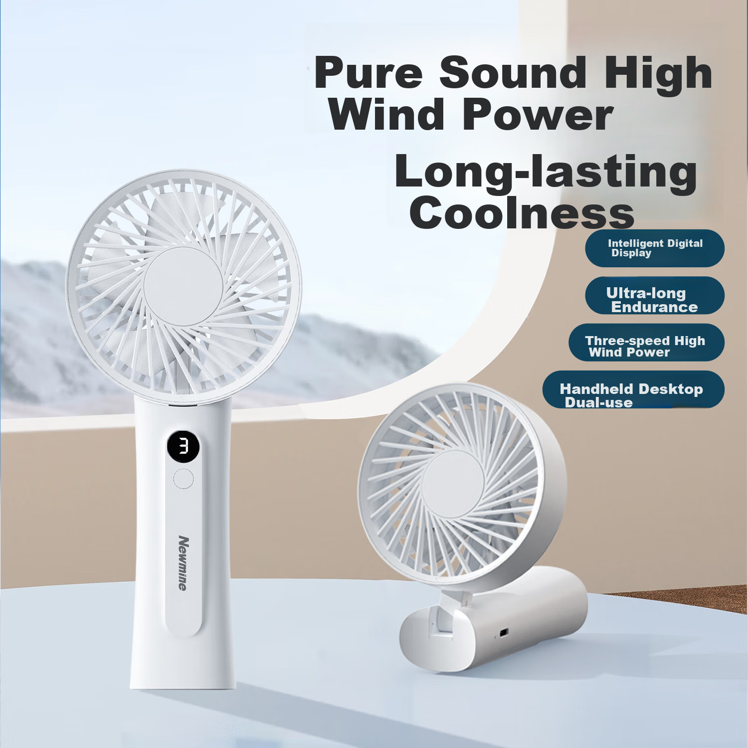 Newmine Mini Fan, Electric Fan, Small Stand-Up And Handheld Dual-Use, Foldable, Office, Student Dormitory, High-Power Handheld Small Electric Fan, Portable, White