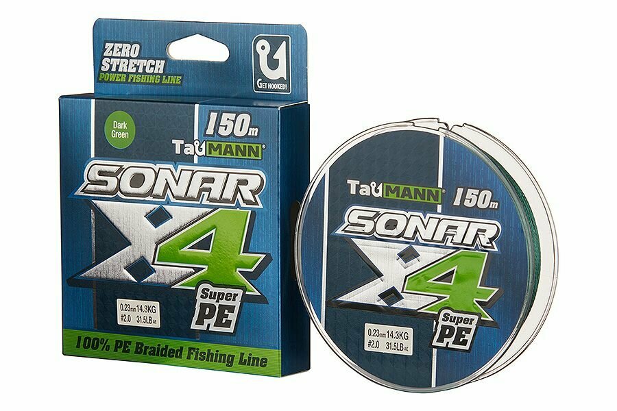 TauMANN Леска плетёная Sonar PE X4 150m #2.0 (0.23mm) Dark Green