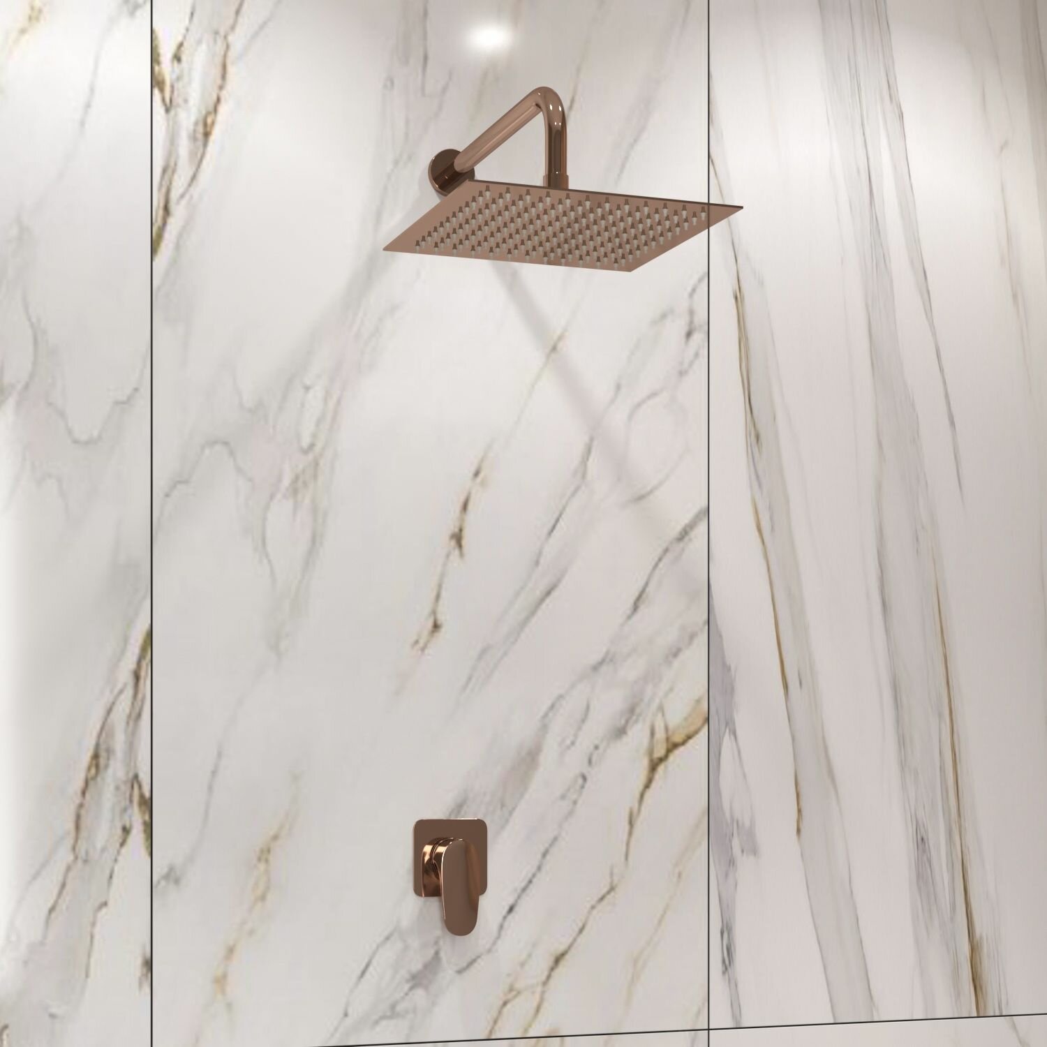 Душевая система скрытого монтажа с тропическим душем WasserKRAFT, Розовое золото