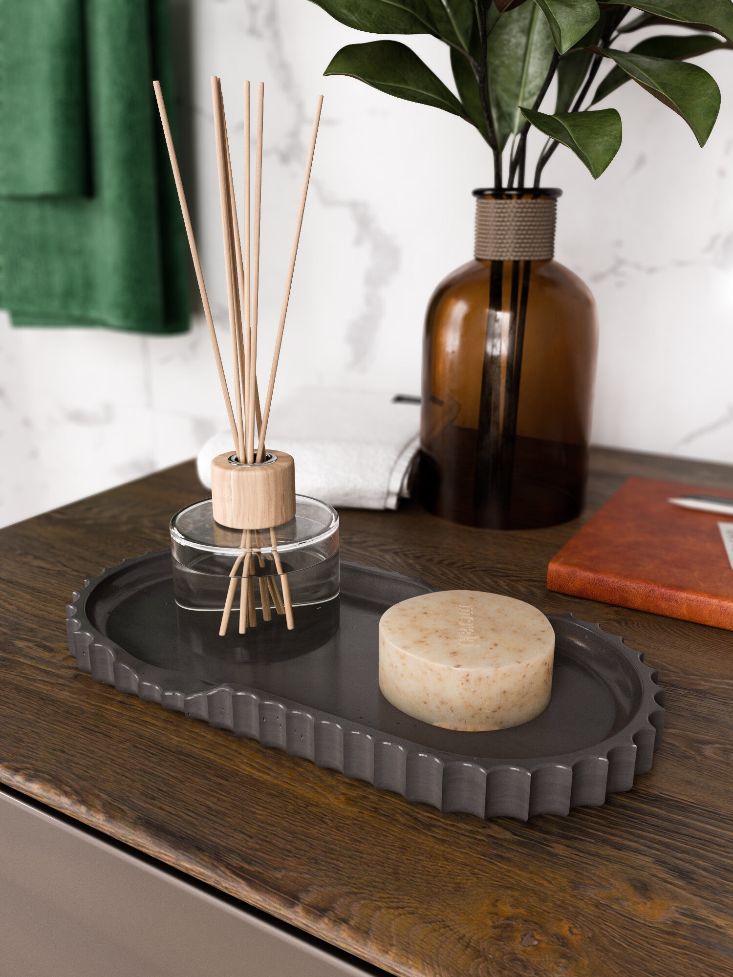 Поднос, декоративная подставка для хранения мелочей и косметики "San Marino", 23х11 см, темно-серый глянцевый