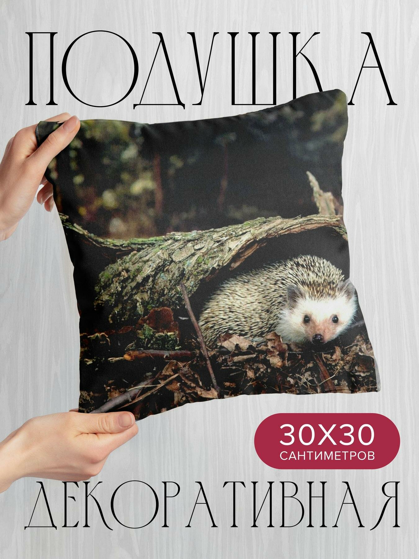 Подушка декоративная, 30x30см / Животные / ежик / трава