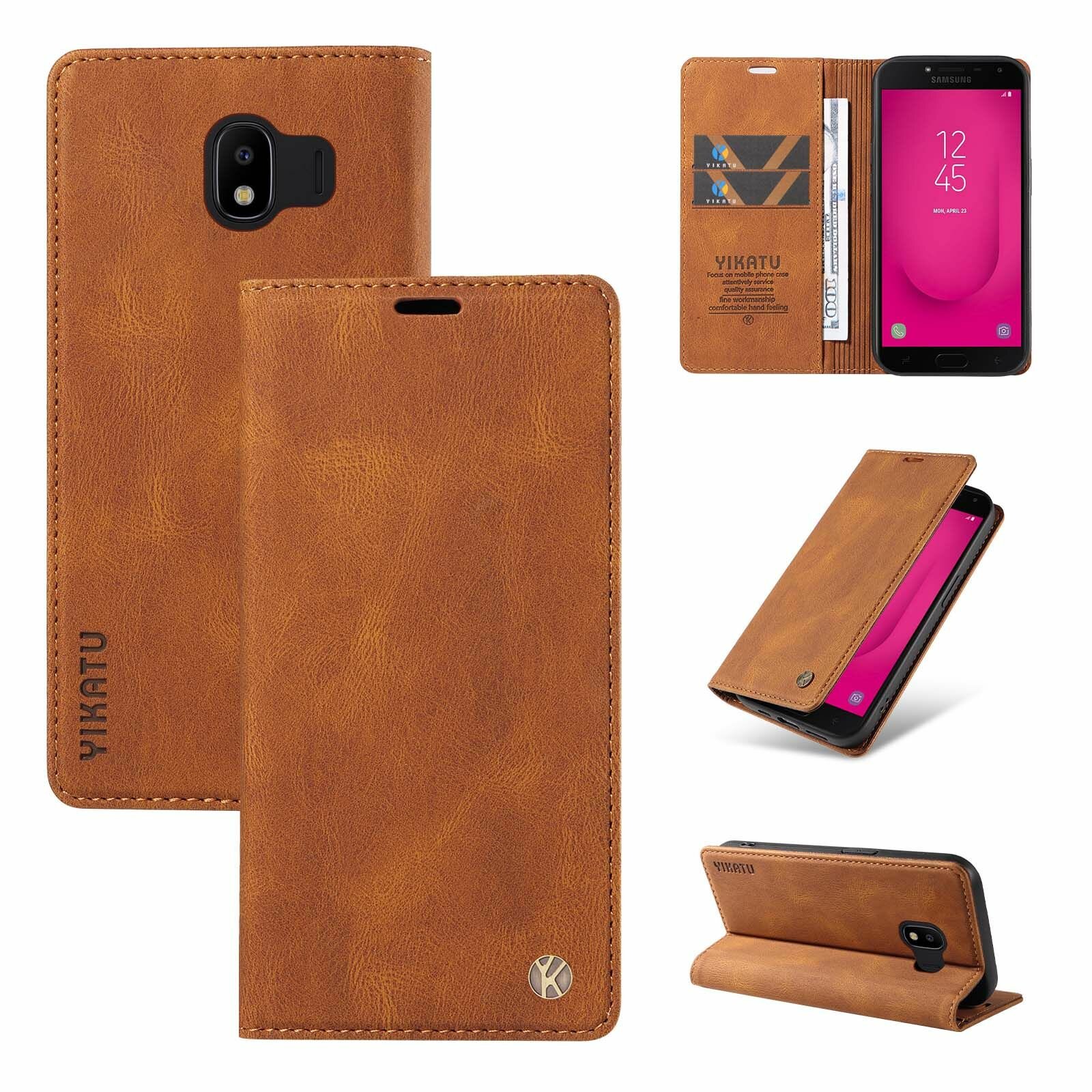 YIKATU Кожаный чехол для Samsung Galaxy J4 (J400)/ Самсунг Галакси J4 J400 с визитницей из экокожи книжка