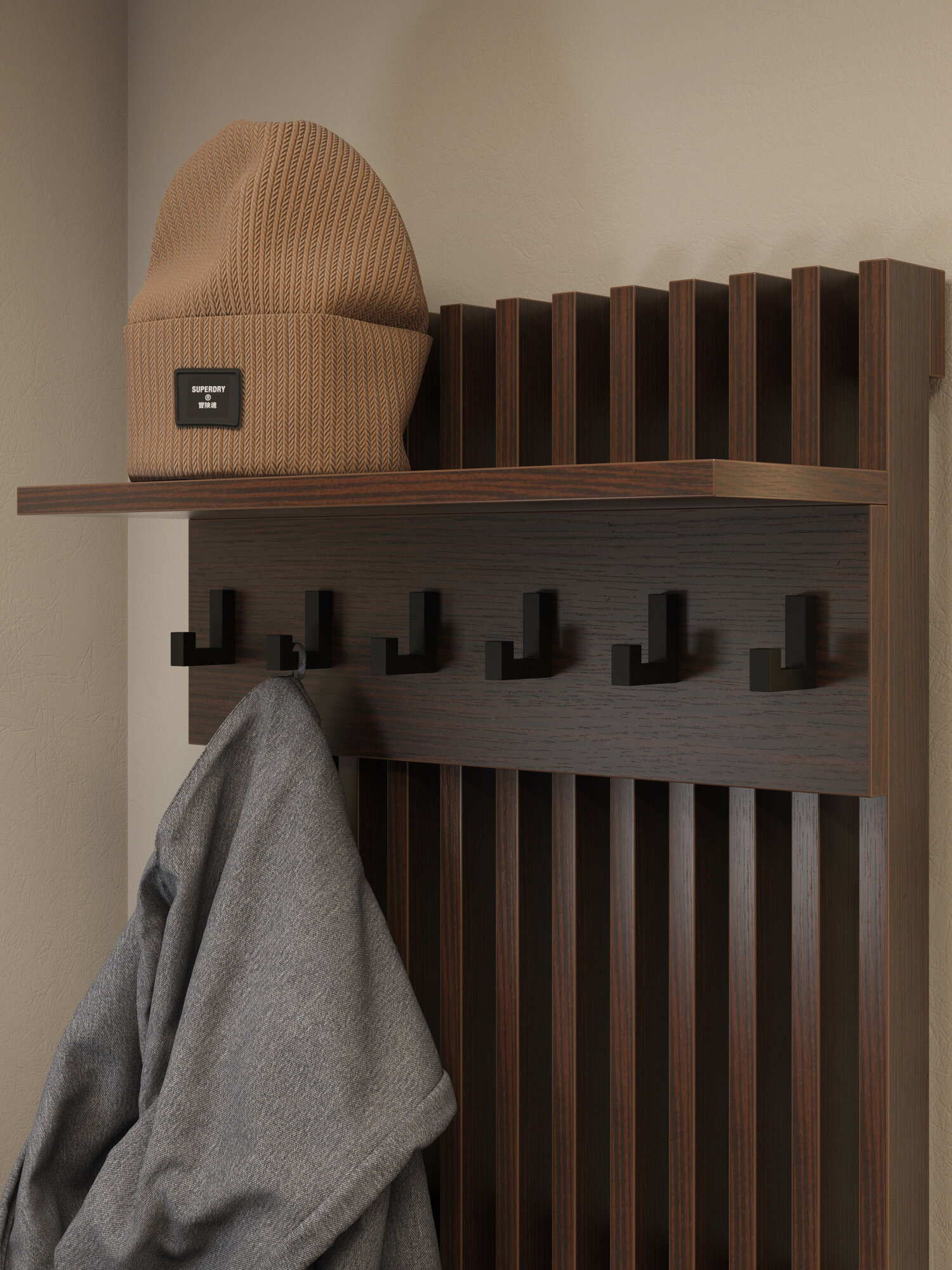 Вешалка Мебельно "Стиль Плюс 4", ЛДСП, цвет Венге, 6 крючков, с полкой