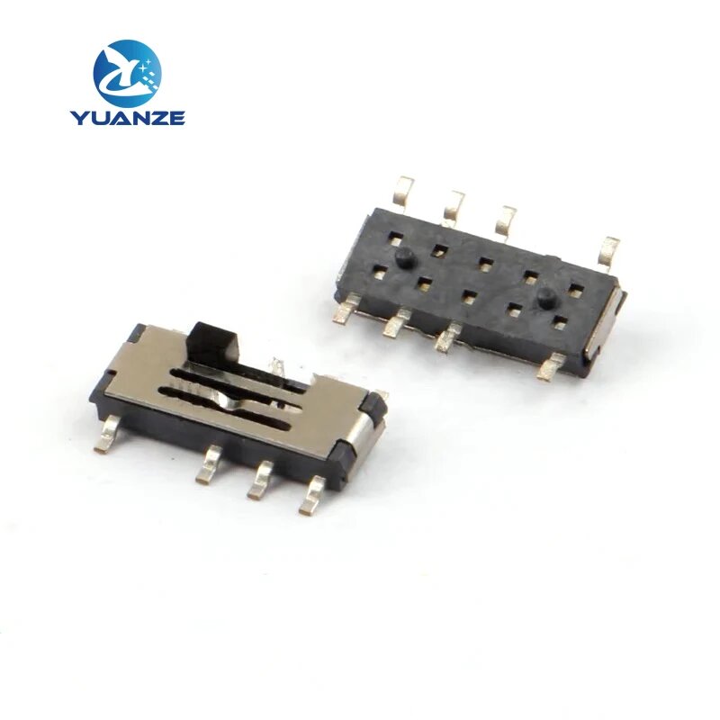 10 шт. 3-позиционный 8-контактный 2P2T DPDT вертикальный миниатюрный SMD SMT ползунковый выключатель питания MST-23C02