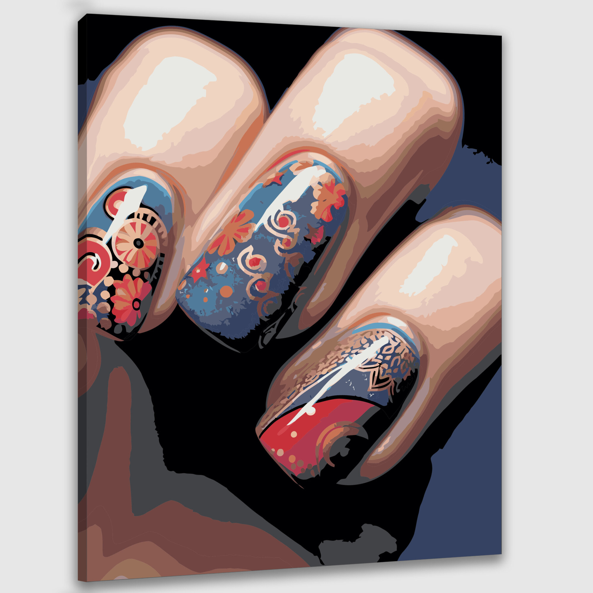 Картина по номерам 40x50 см, ногти, маникюр, дизайн ногтей, яркие цвета, глянцевое покрытие, замысловатые детали