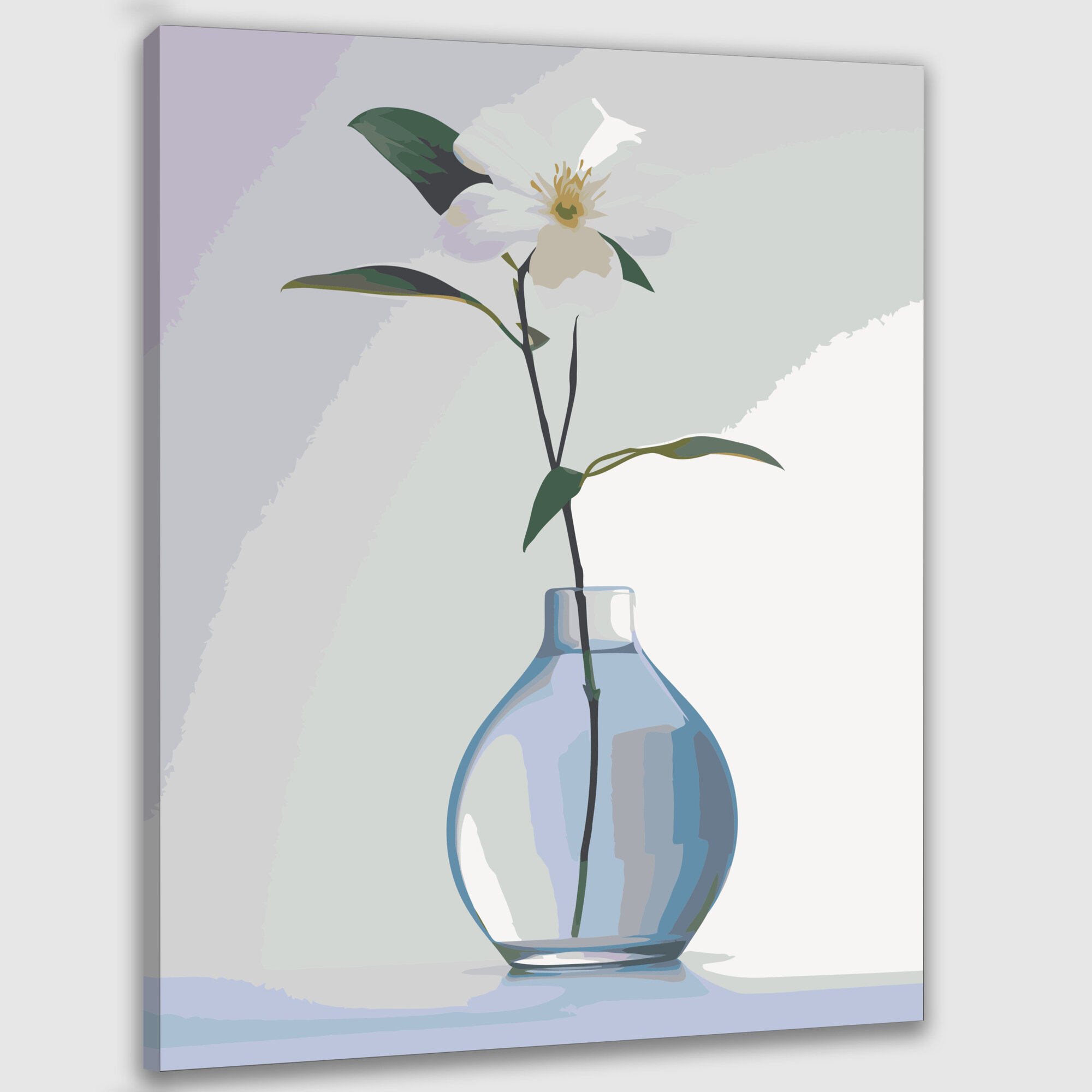 Картина по номерам 40x50 см, минимализм, фотография, цветок, стеклянная ваза, белый фон, чистые линии