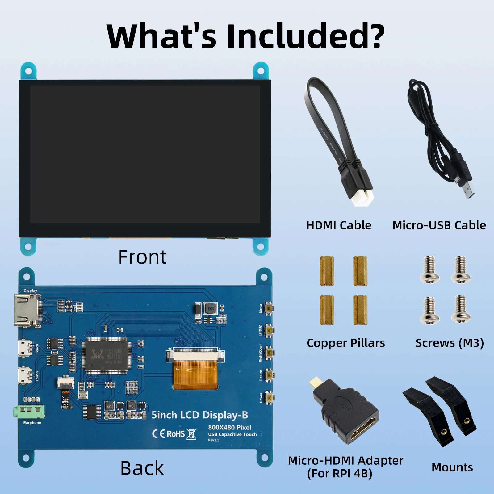 IPistBit 5-дюймовый сенсорный HDMI монитор для Raspberry Pi серый
