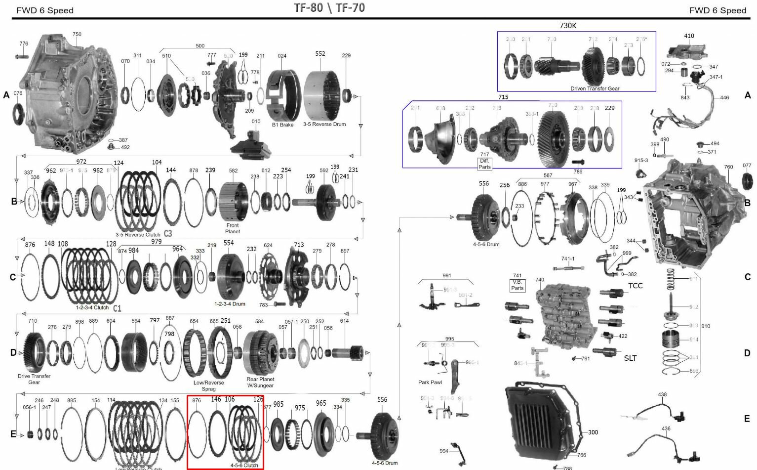 Комплект фрикционов муфты 4-5-6 передачи (TF70SC / AT6) Aisin (уценка)